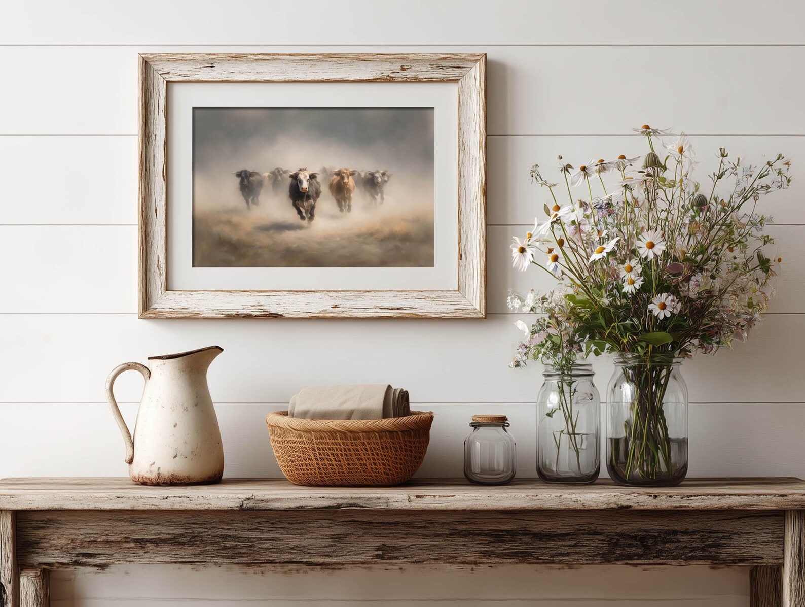 Texas Landscape Painting: Farmhouse Framed Wall Art Print | Cattle ...
