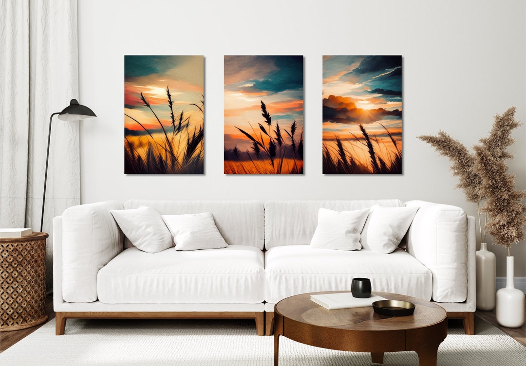 Set of 3 Country Landscape Prints, Canvas Prints, Original Artwork ...