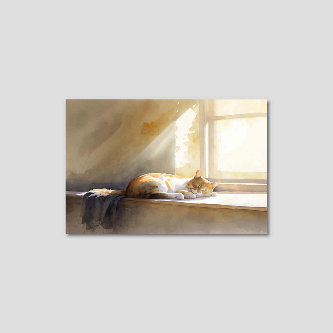 Cat Painting, Cat Print, Home Wall Decor, Minimalist Watercolor Print ...