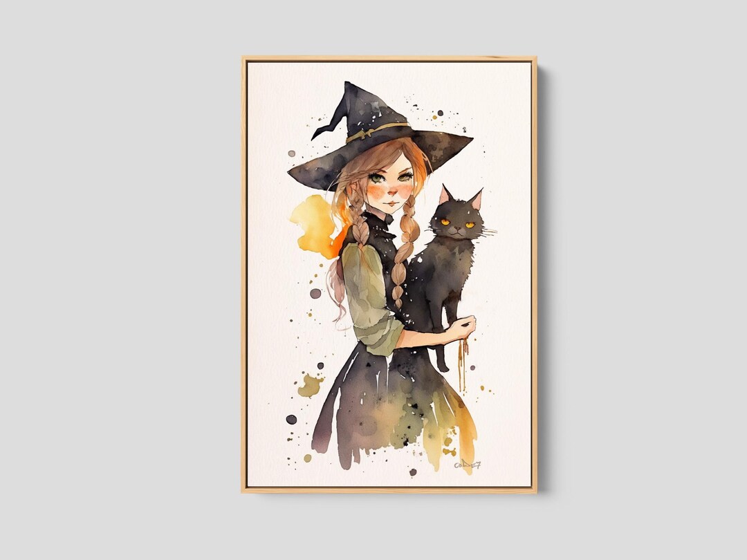 Cute Witch Watercolor Painting, Halloween Decor, Unique Gift, Large ...