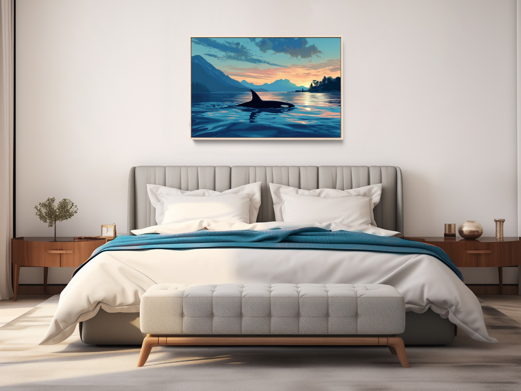 Orca Canvas Wall Art, Landscape Painting, Framed Canvas Print, Pacific ...