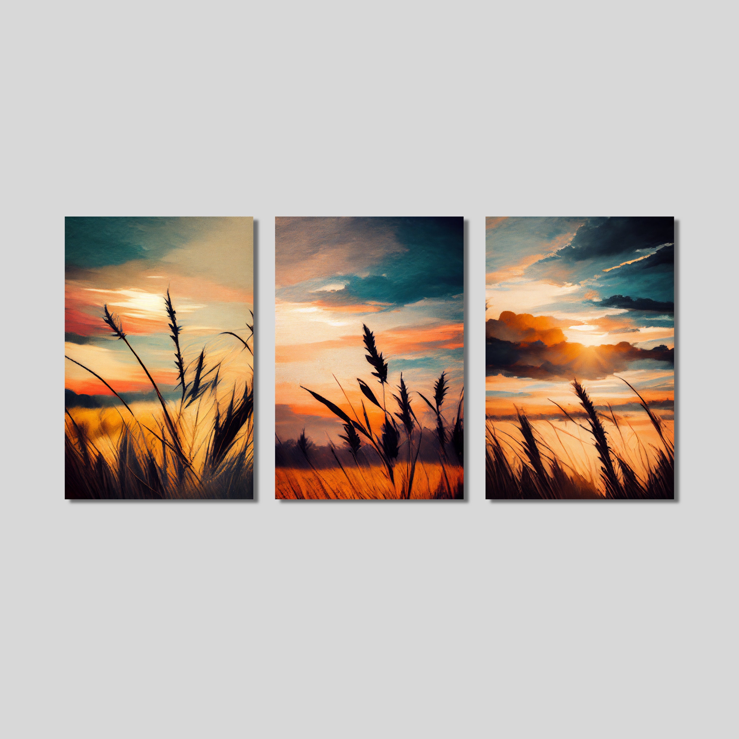 Set of 3 Country Landscape Prints, Canvas Prints, Original Artwork ...