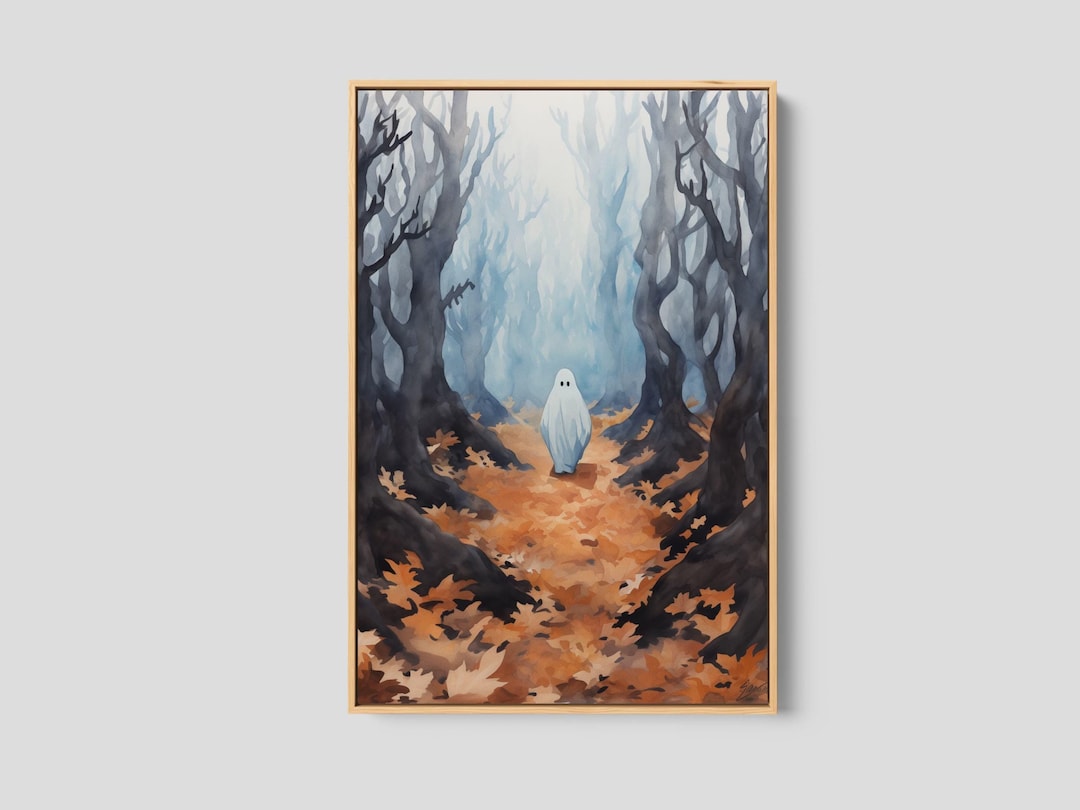 Ghost Watercolor Painting: Halloween Forest Art Print - Etsy