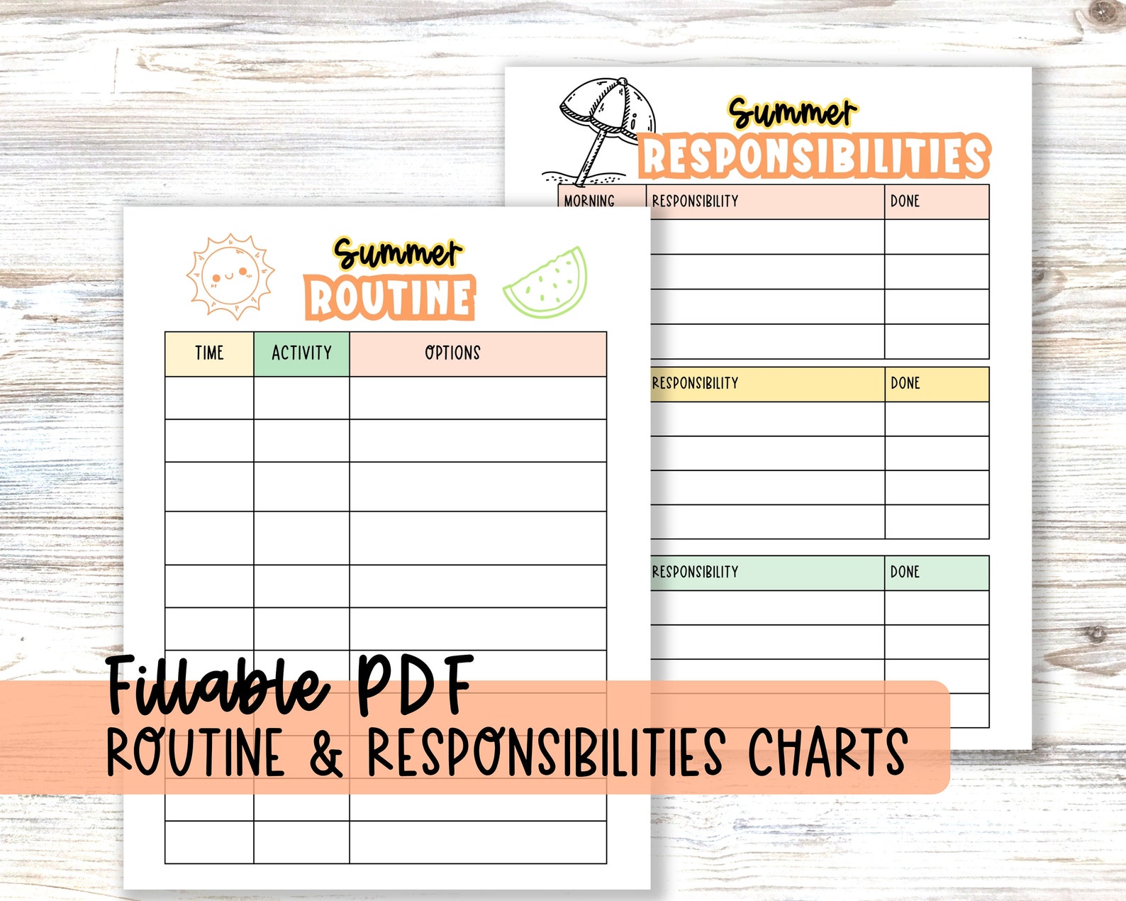 Responsibility Chart for Kids Daily Schedule Editable Template, 4 ...