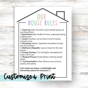Editable House Rules Chart for Kid and Families Household Rules Chart ...
