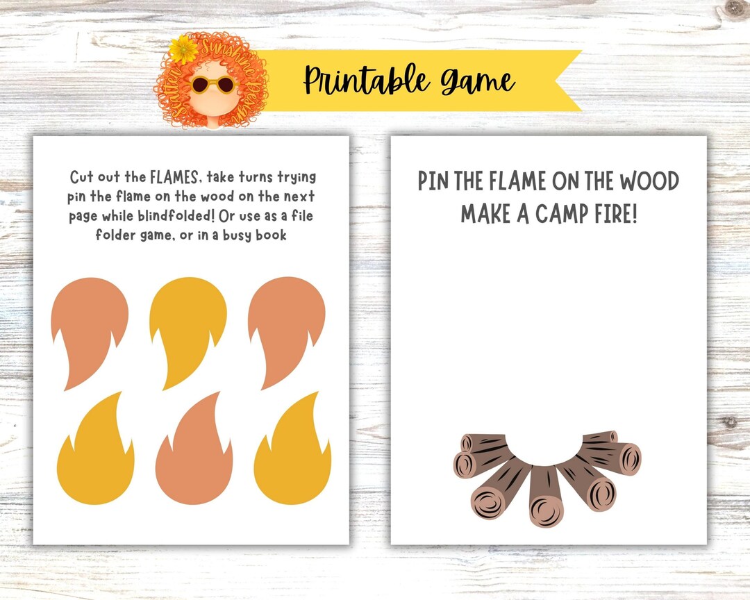 Printable File Folder Game or Pin the Flame on the Wood - Etsy