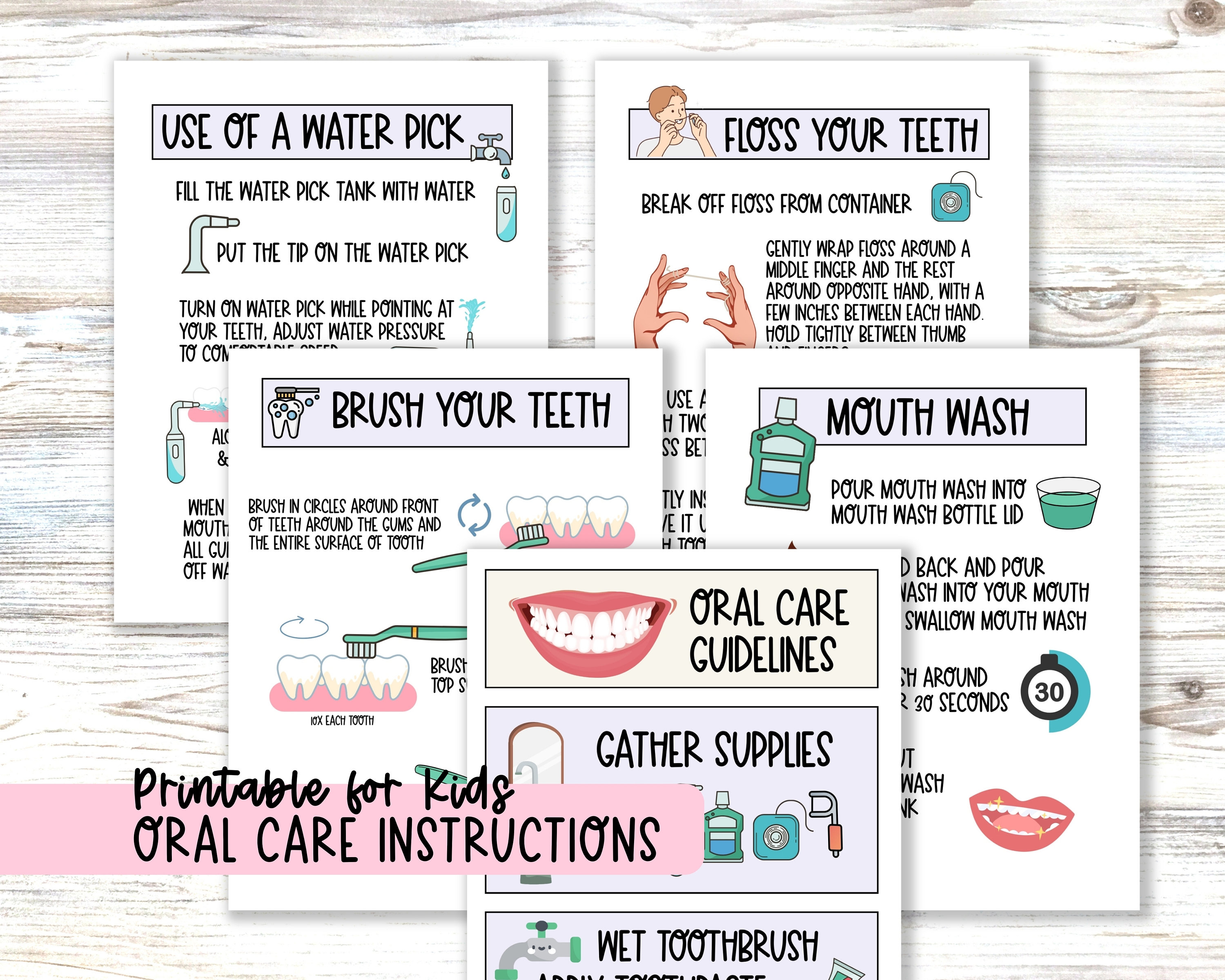 Oral Care Guidelines for Brushing Teeth, Printable Instruction Poster ...