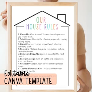 Editable House Rules Chart for Kids and Families, Household Rules Chart ...