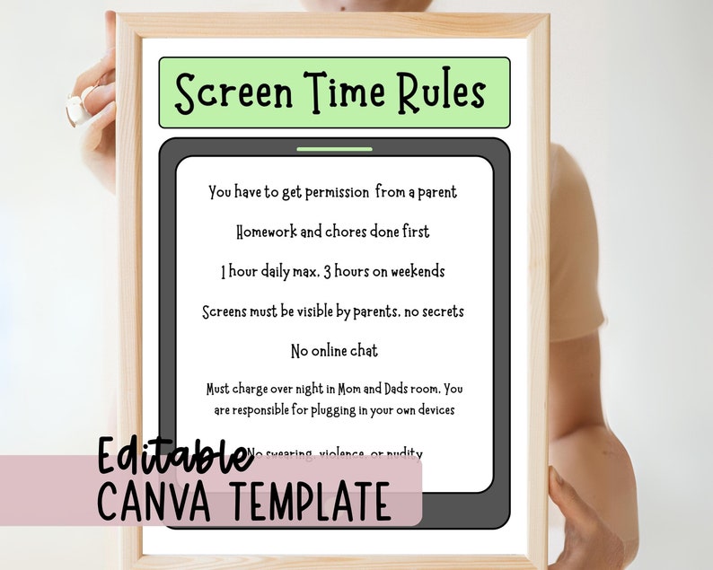 Screen Time Rules Editable Template, Screen Safety Rules Families and ...
