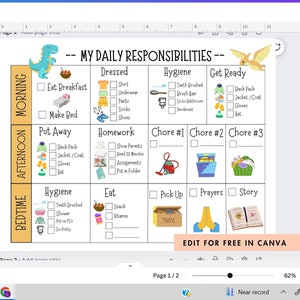 Customizable Daily Responsibility Chart With Pictures After School ...