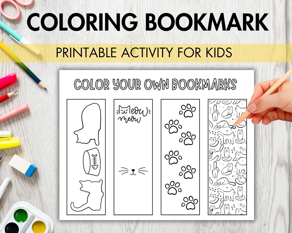Pet Bookmark Set, Cat Coloring Activity, Dog Bookmark Included, Kids ...