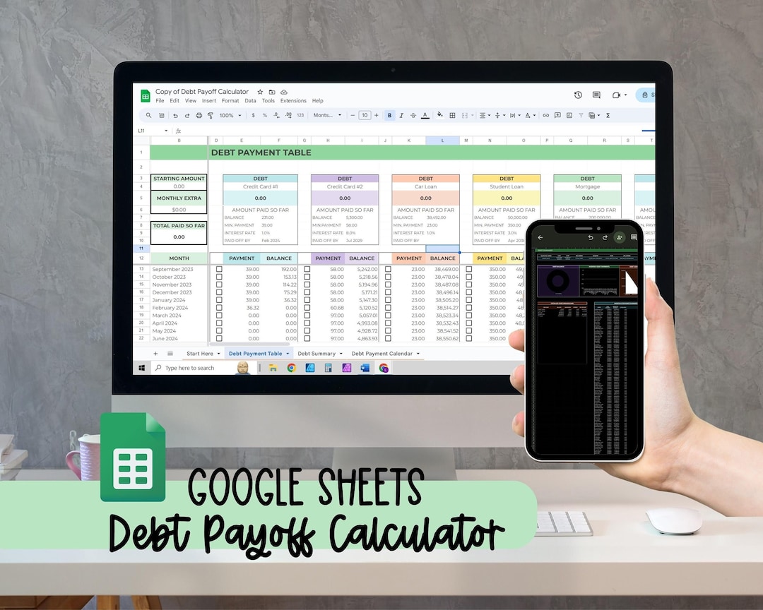 Debt Payoff Calculator Google Sheets Template Monthly Planner - Credit ...
