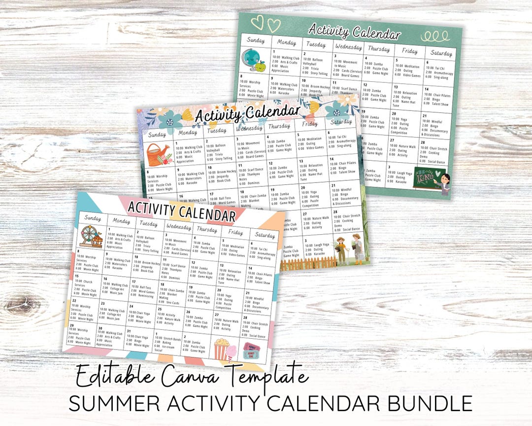 Activity Calendar Canva Template for Recreation Director, Bulletin ...