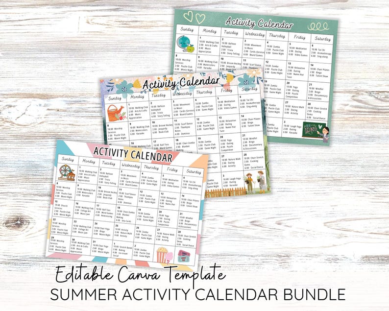 Activity Calendar Canva Template for Recreation Director, Bulletin ...