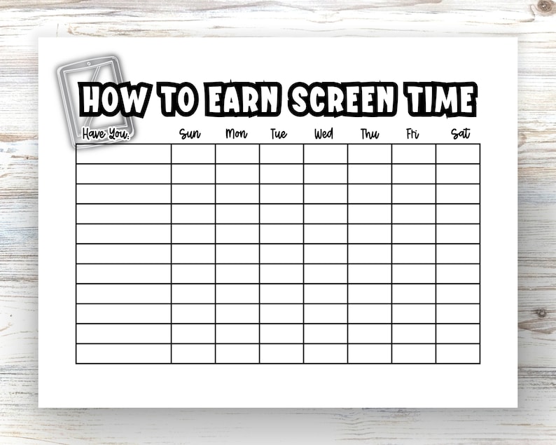 Earn Screen Time Sticker Chart, Good Behavior Checklist, Weekly Routine ...