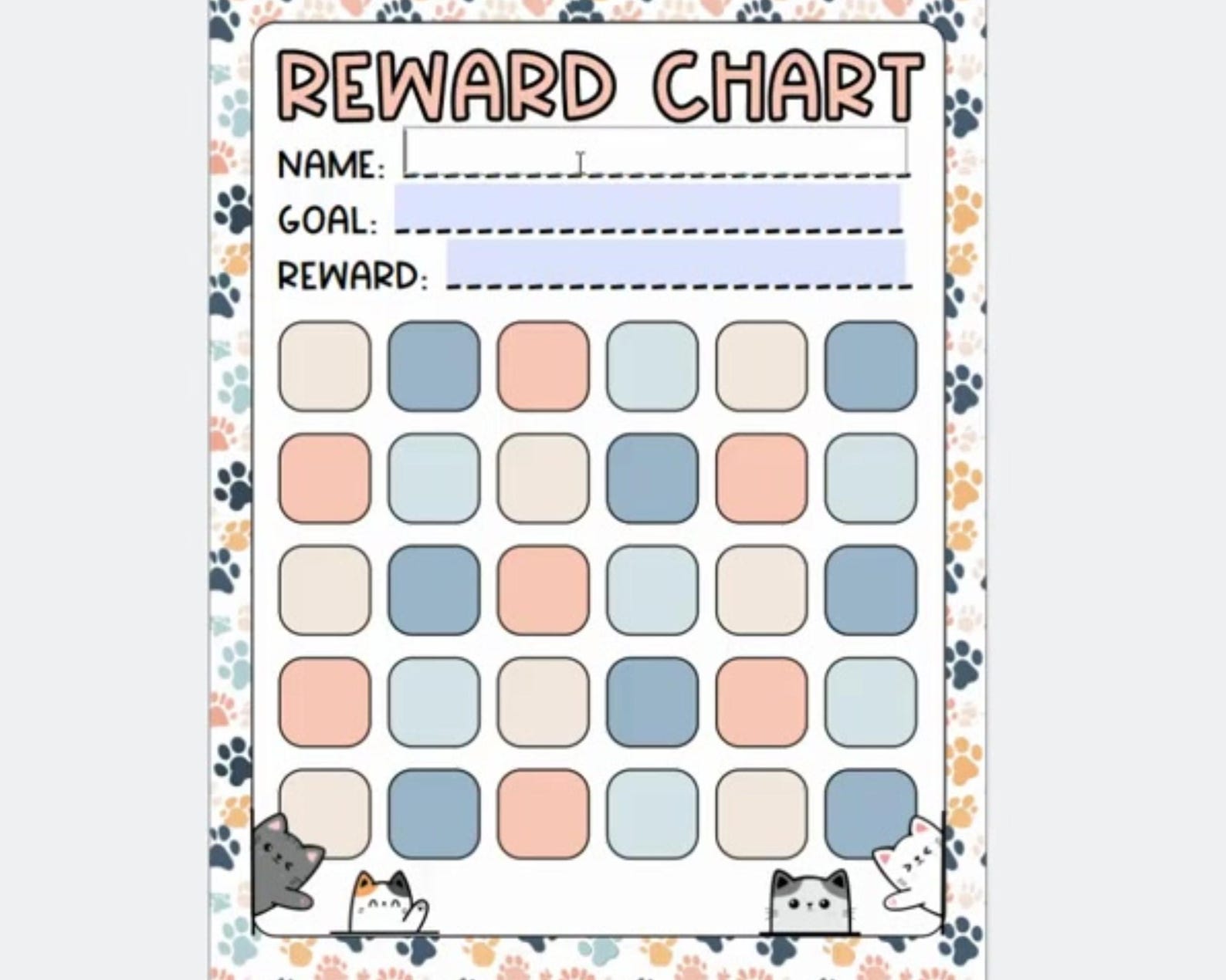 Printable Cat Reward Chart for Kids, Classroom Positive Behavior Reward ...