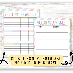 Spelling List Writing Practice Sheet, Bundle With Vocabulary Practice ...