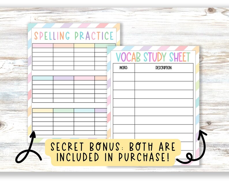 Spelling List Writing Practice Sheet, Bundle With Vocabulary Practice ...