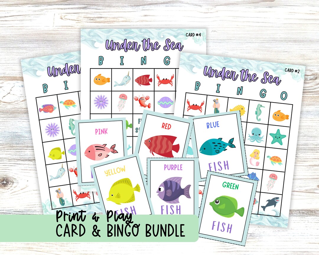 Bingo Game & Playing Card Deck Bundle, Printable Under the Sea ...