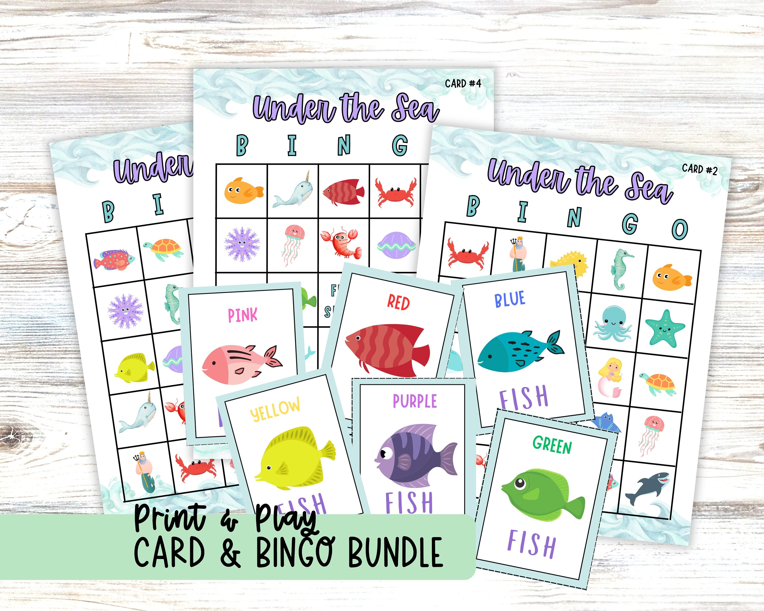 Bingo Game & Playing Card Deck Bundle, Printable Under the Sea ...