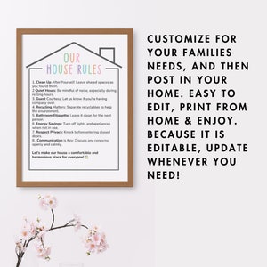 Editable House Rules Chart for Kid and Families Household Rules Chart ...