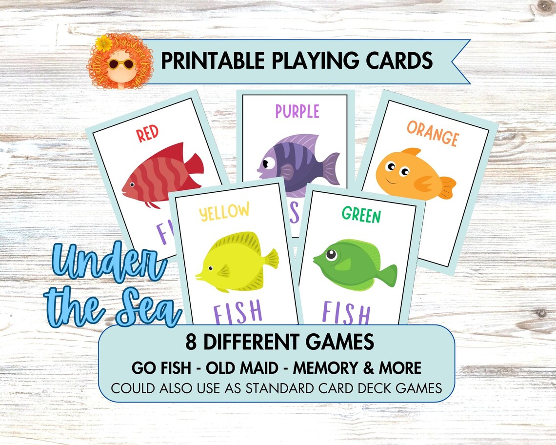 Go Fish & Playing Card Deck Ocean Animal Themed Printable Games for ...