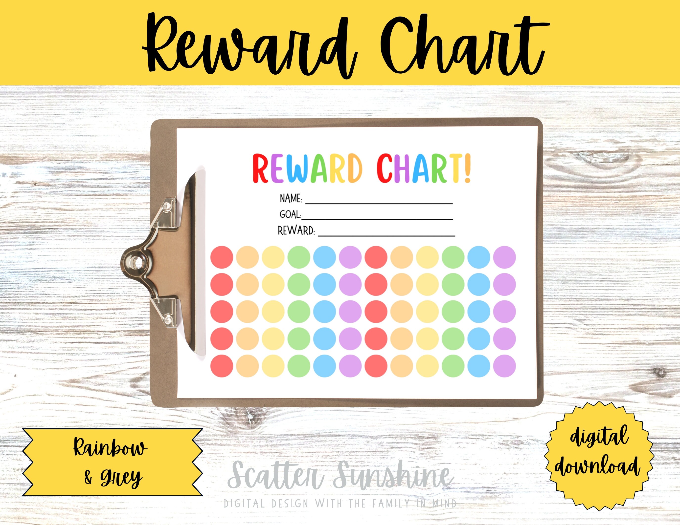 Printable Rainbow Reward Chart for Kid Sticker Chart Positive Behavior ...