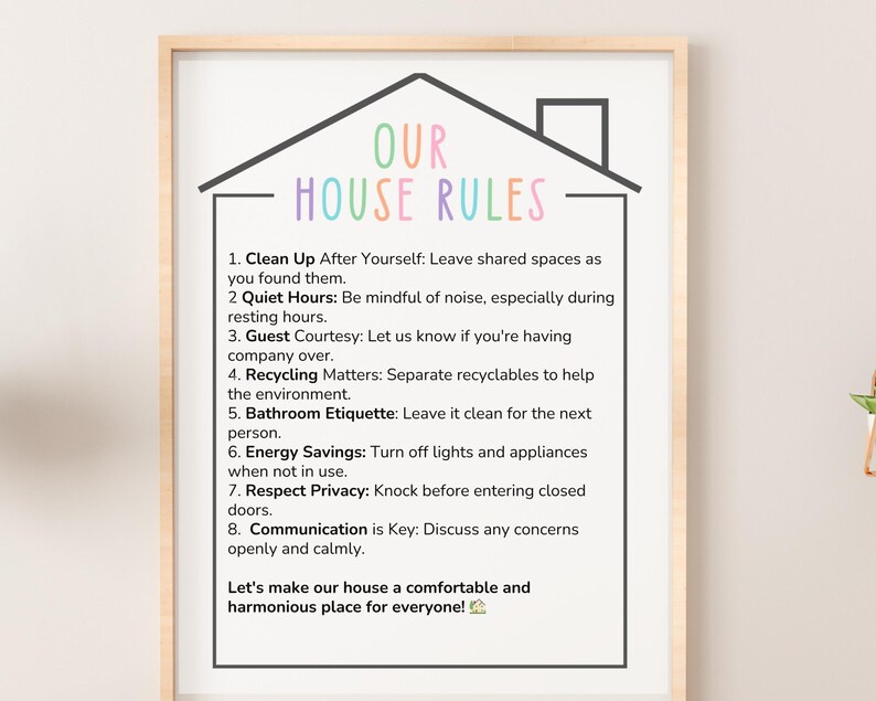 Editable House Rules Chart for Kids and Families, Household Rules Chart ...