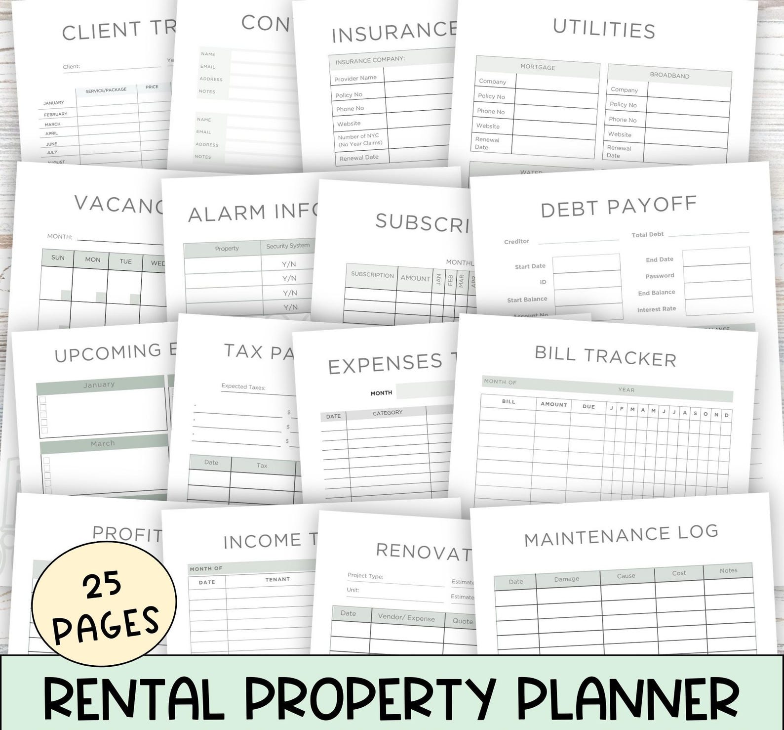 Printable Landlord Planner & Trackers, 25 Printable Pages for Property ...