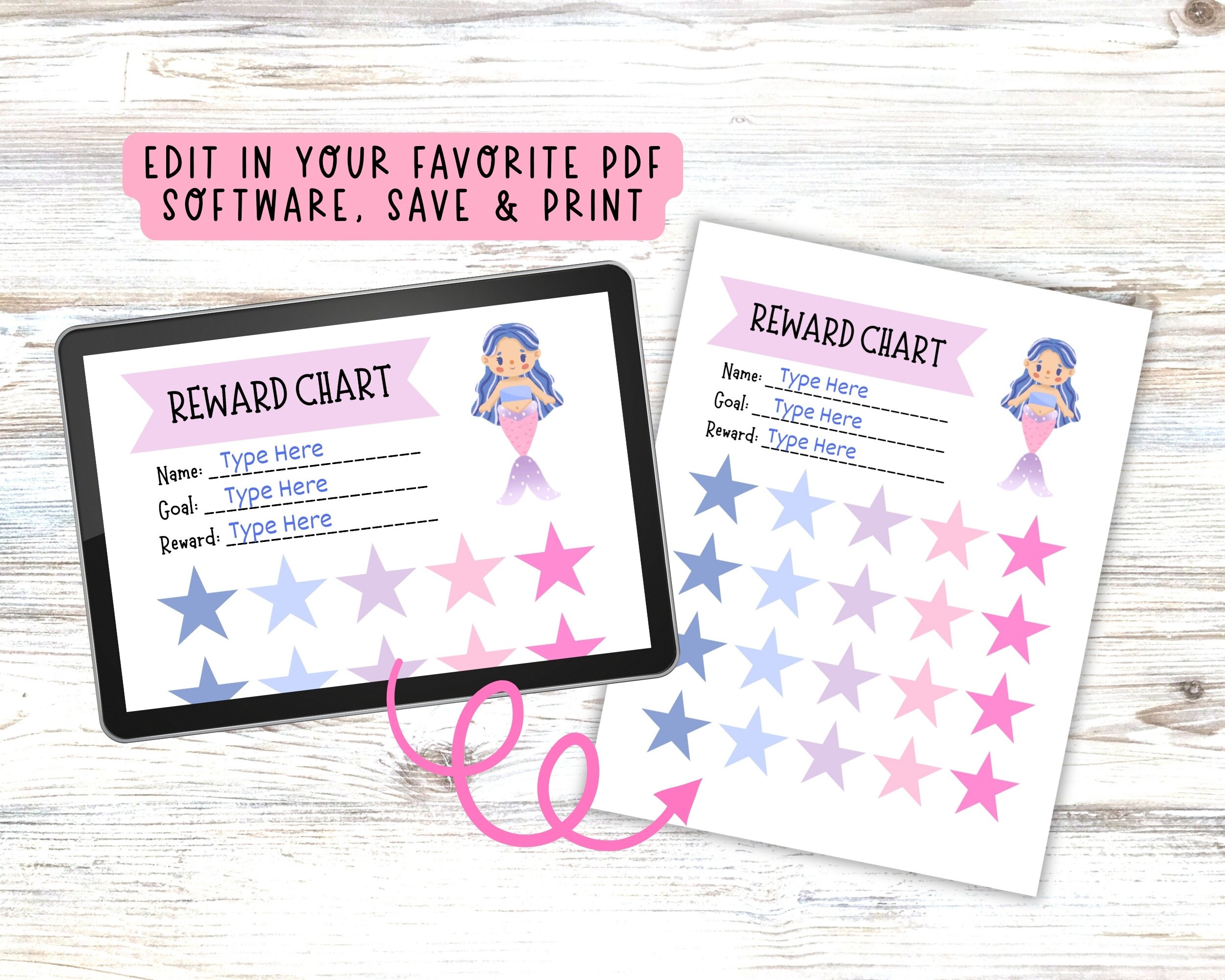 Reward Sticker Chart, Customizable Mermaid Star Chart, Positive ...