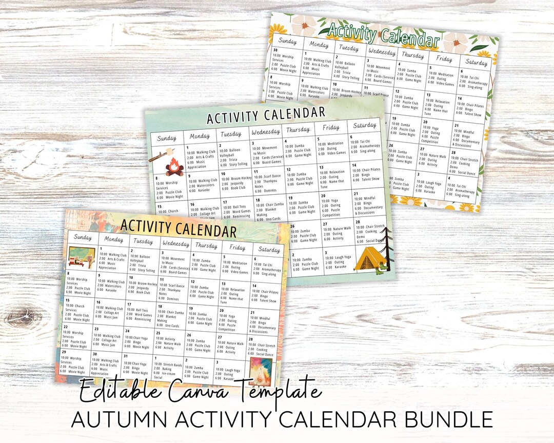 Activity Calendar Canva Template for Recreation Director, Bulletin ...