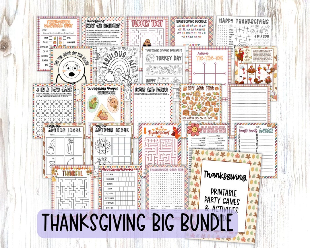 Thanksgiving Printable Party Games, Autumn Learning Activities Bundle ...