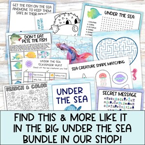 Sea Creatures Printable Mazes Set, Ocean Animal Under the Sea Birthday ...