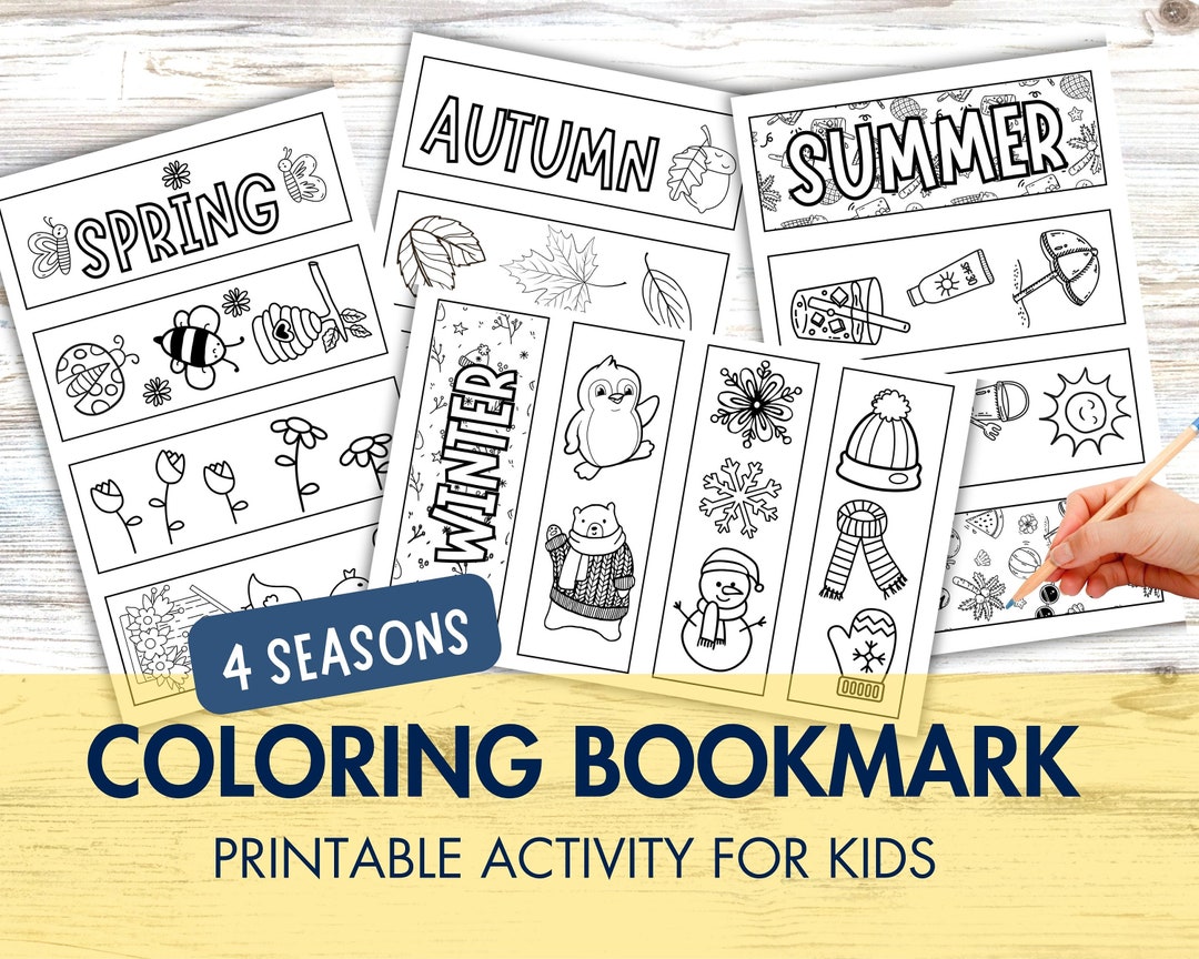 Seasons Bookmark Set, Color Your Own Bookmark, Printable Activity for ...