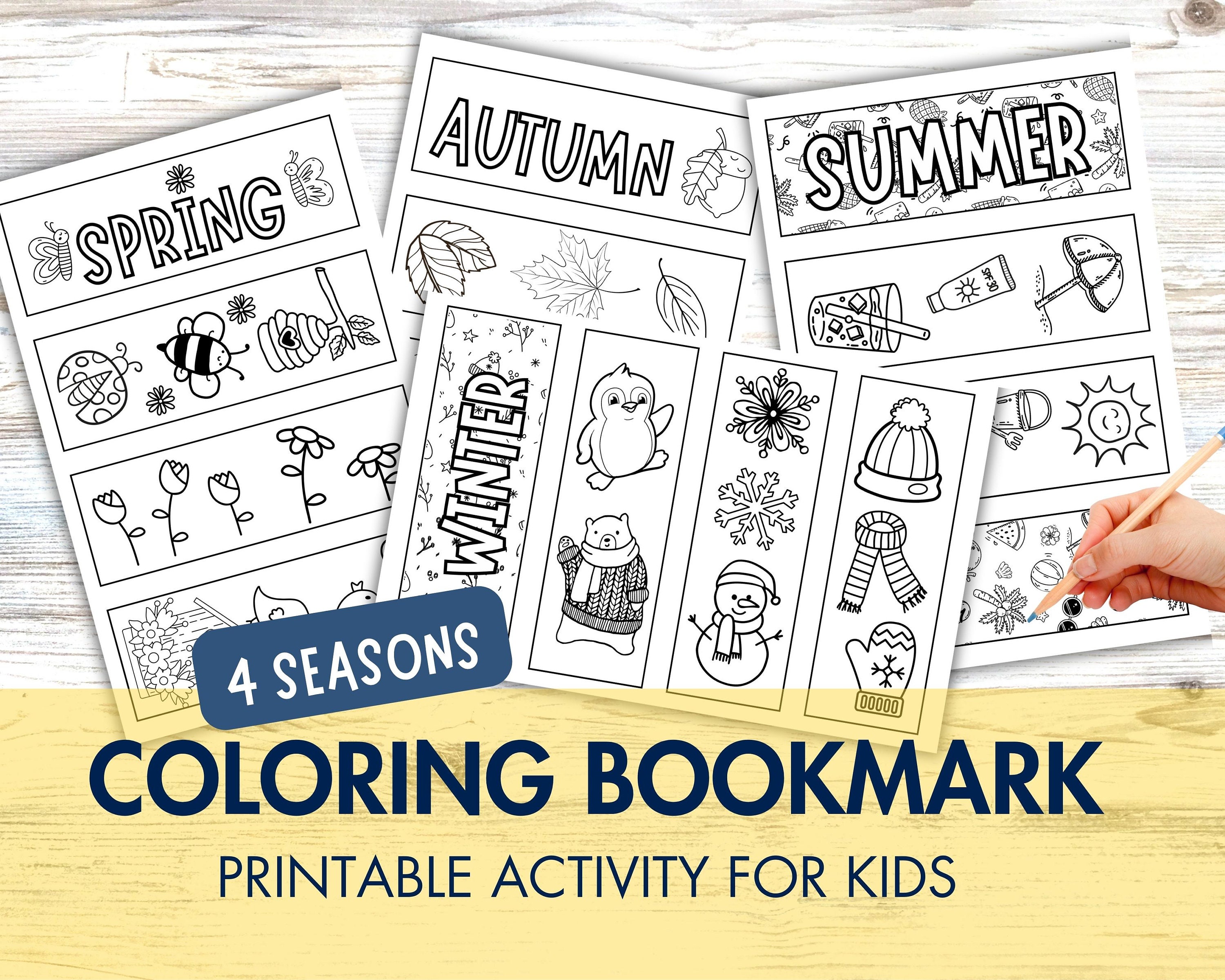 Seasons Bookmark Set, Color Your Own Bookmark, Printable Activity for ...