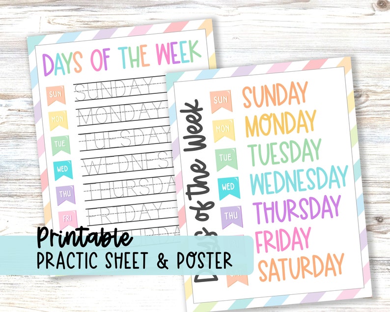 Days of the Week Practice Sheet Bundled With Poster With Days of the ...