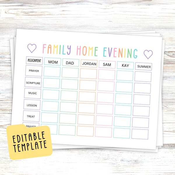 Family Home Evening Chart - Etsy