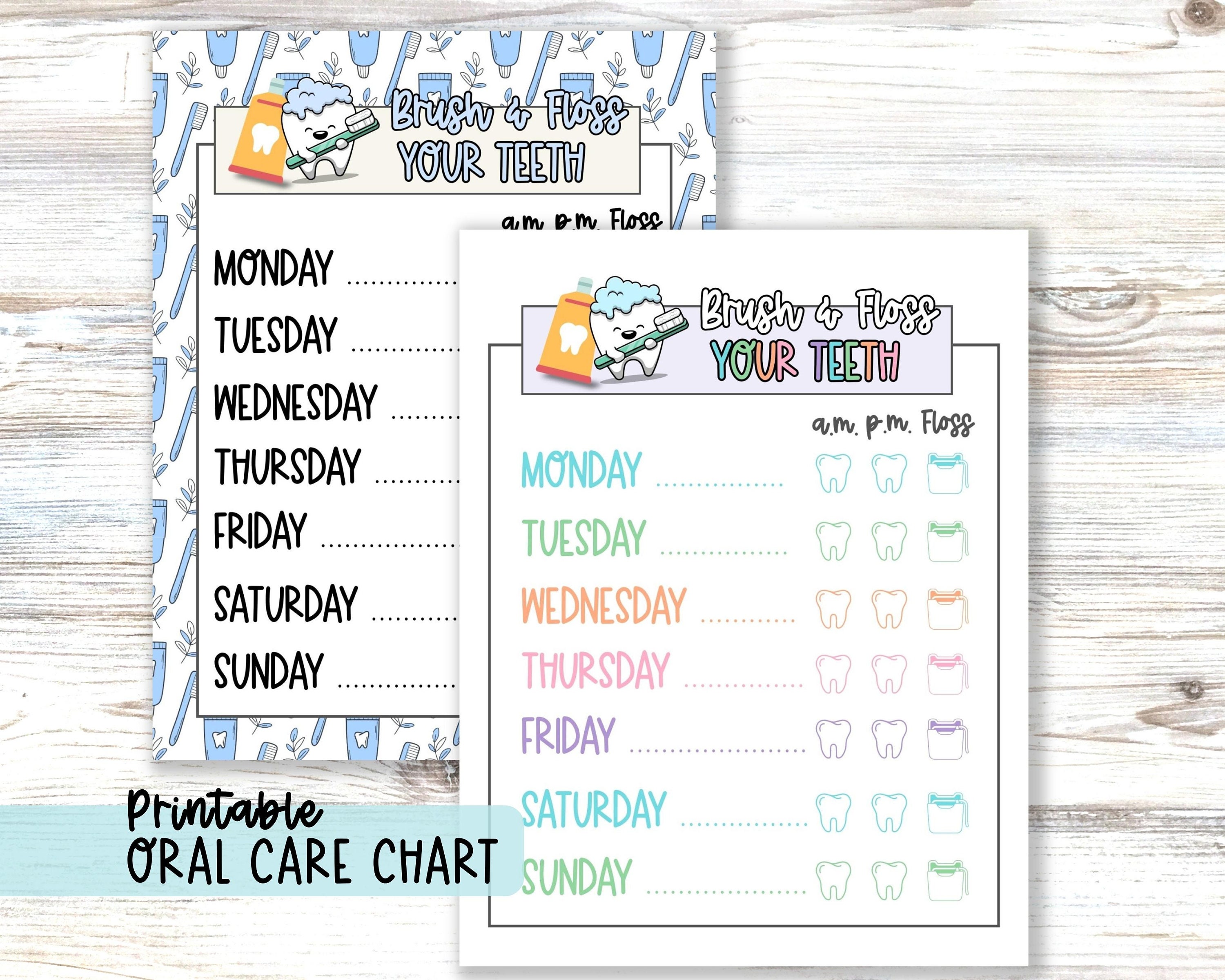 Tooth Brushing & Flossing Sticker Chart, Weekly Reward Chart for Kids ...