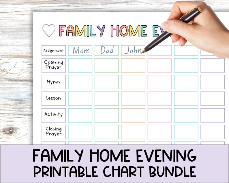Printable Family Home Evening Chart: Editable FHE Assignments (digital ...