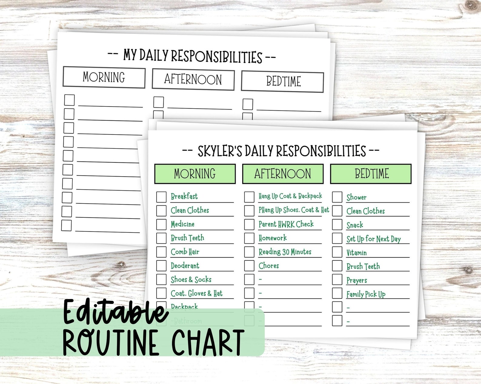 Daily Routine Checklist, Editable or Printable Chore Chart ...
