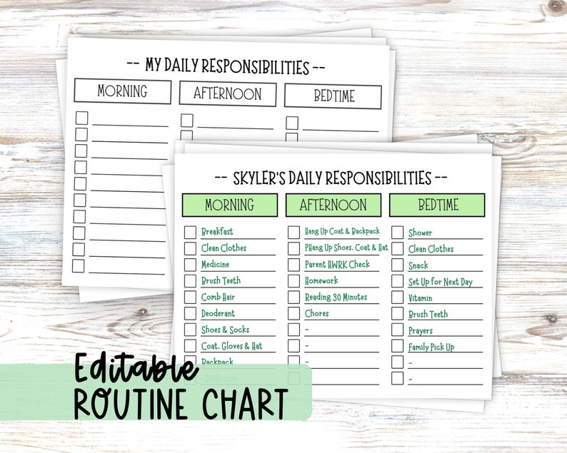 Daily Routine Checklist, Editable or Printable Chore Chart ...
