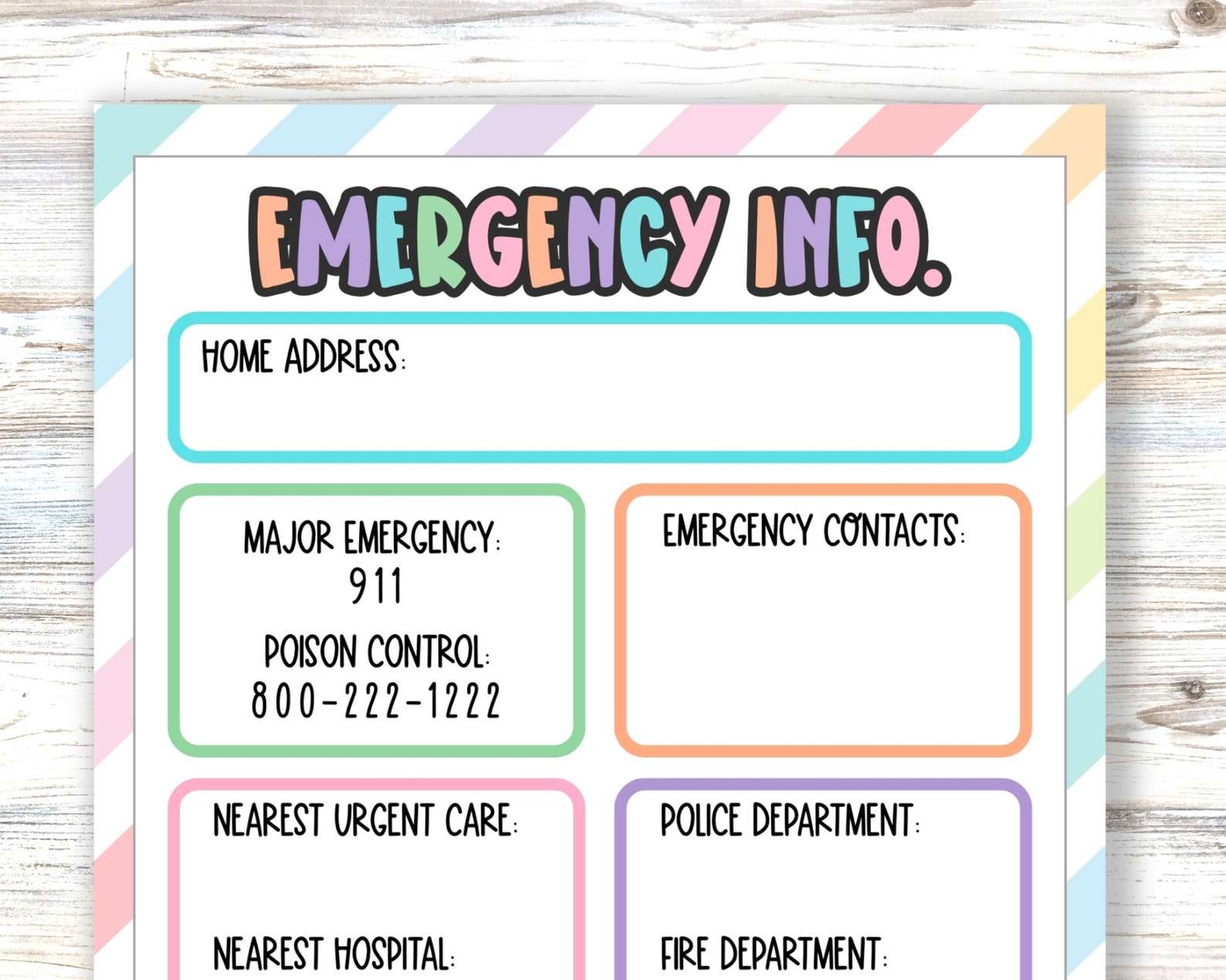 Family Emergency Information Sheet , Baby Sitter Printable, Diaper Bag ...