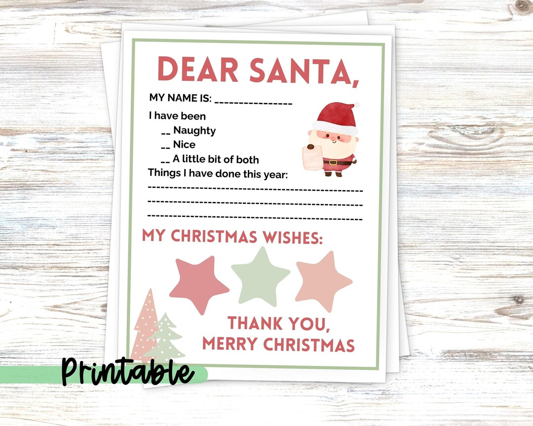 Printable Letter to Santa, Fill in Blanks Write a Christmas Wish List ...