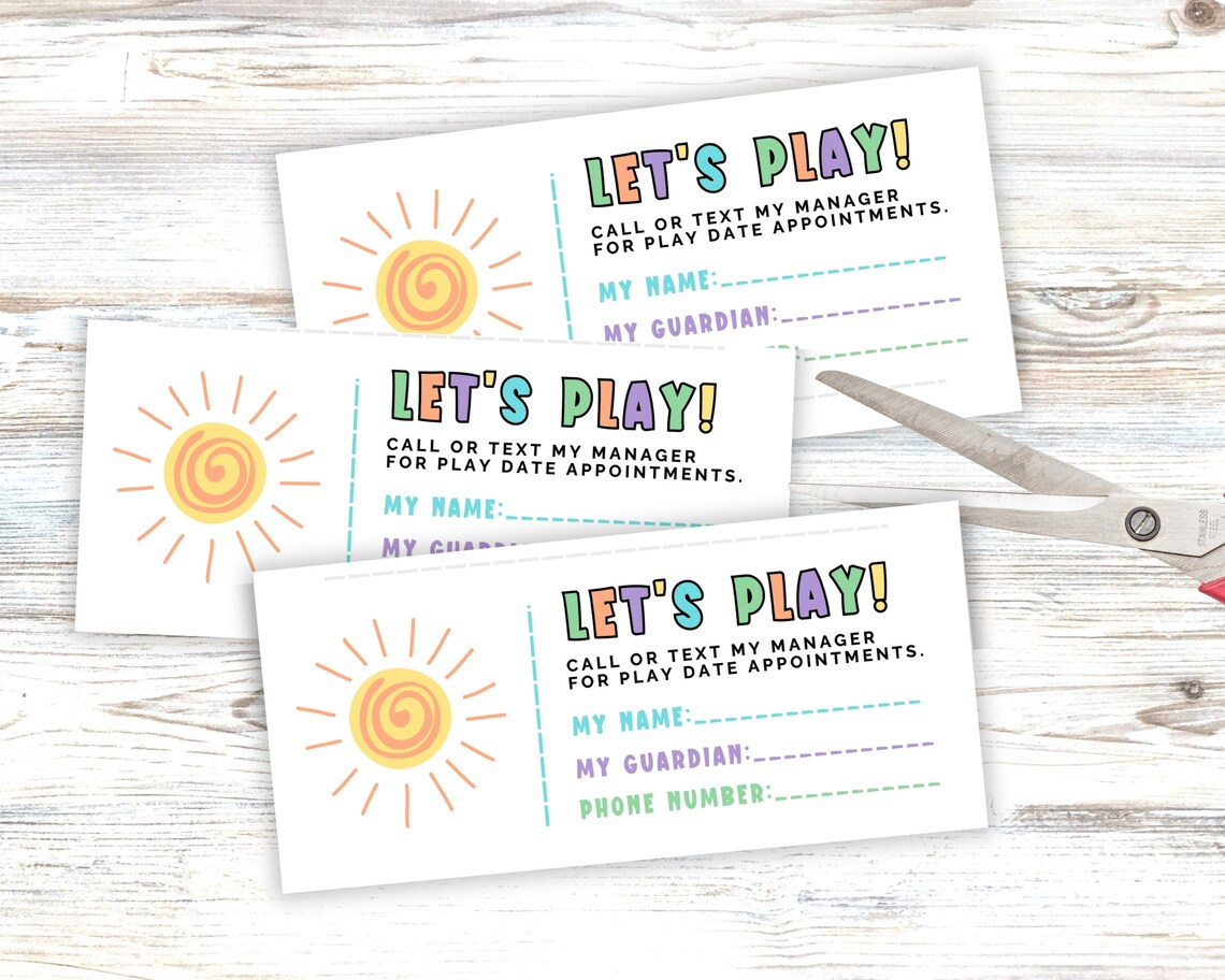Play Date Contact Card for Kids to Hand Out at School or Day Care ...