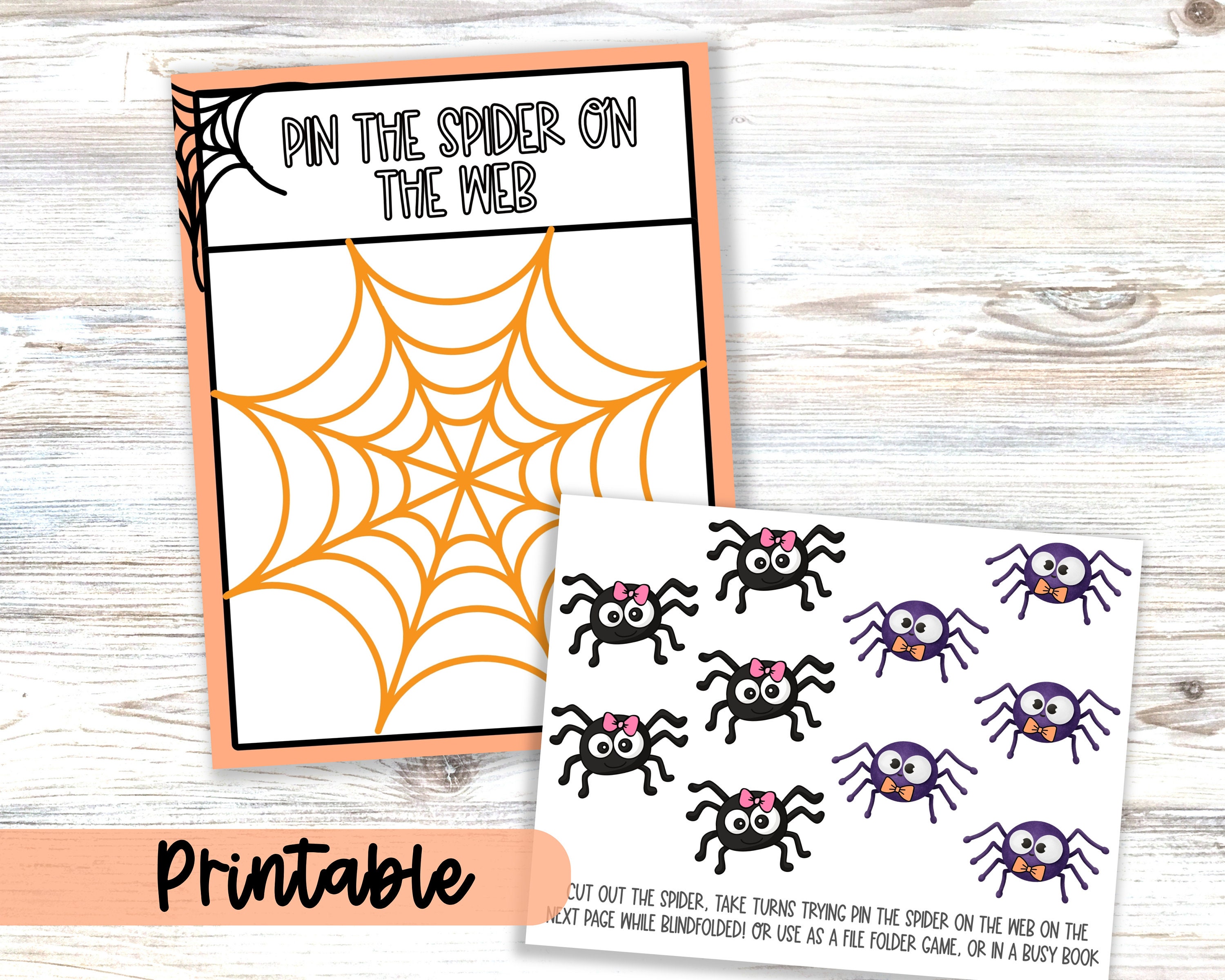 Halloween Party Pin the Tail Game for Kids, Pin Spider on Web ...