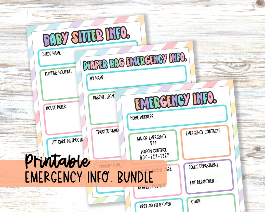 Family Emergency Information Sheet , Baby Sitter Printable, Diaper Bag ...