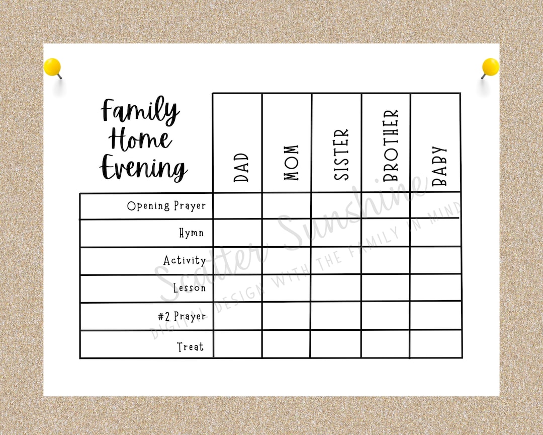 Printable Family Home Evening Chart Editable FHE Chart Assignments for ...