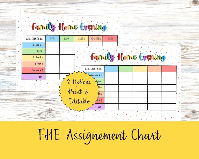 Printable Family Home Evening Chart Editable FHE Chart Assignments for ...