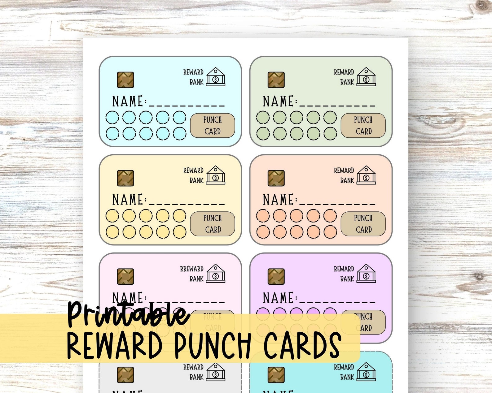 Reward Punch Card, Printable Reward System for Kids, Play Debit Card ...