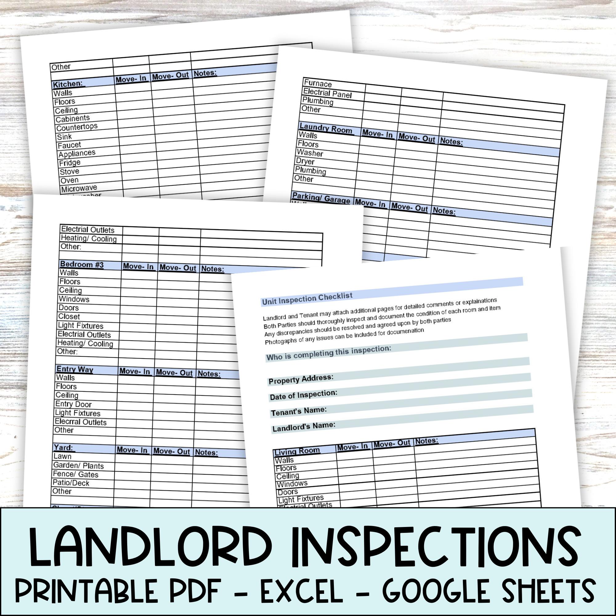 Inspections Spreadsheet Checklist Template for Landlord, Tenant ...